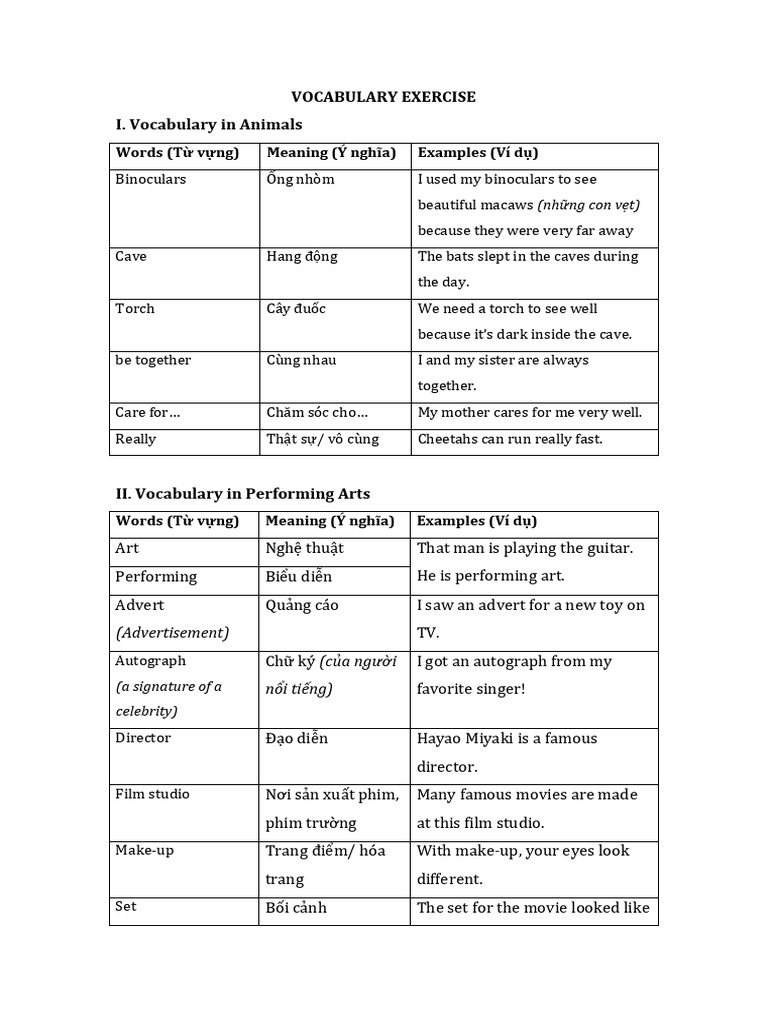 Vocabulary Exercise | PDF