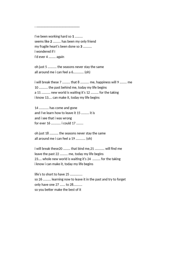 Today My Life Begins Lyrics | PDF