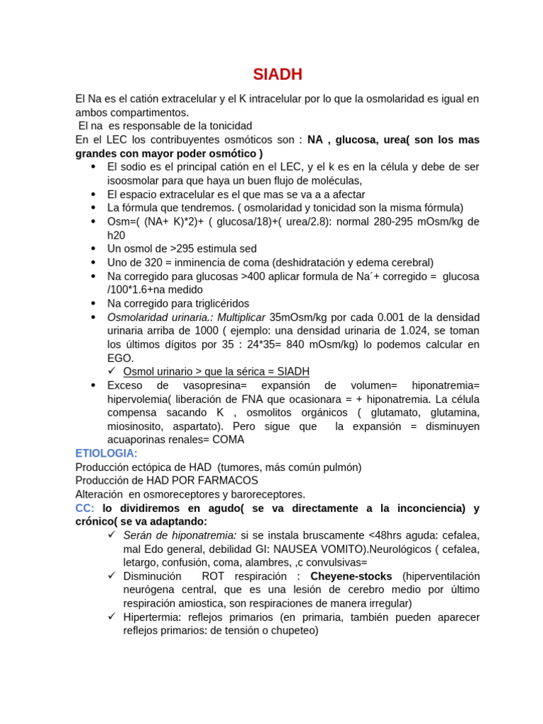 Osmolaridad y SIADH en Hiponatremia | PDF | Sodio
