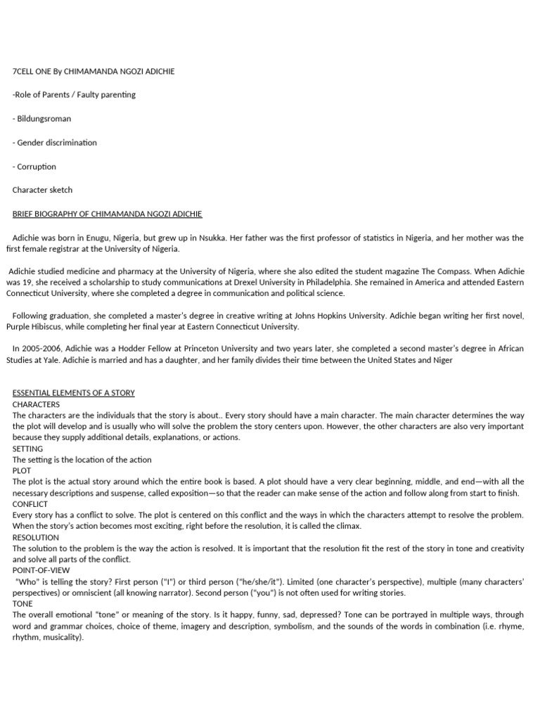 Analysis of "Cell One" by Adichie | PDF | Prison