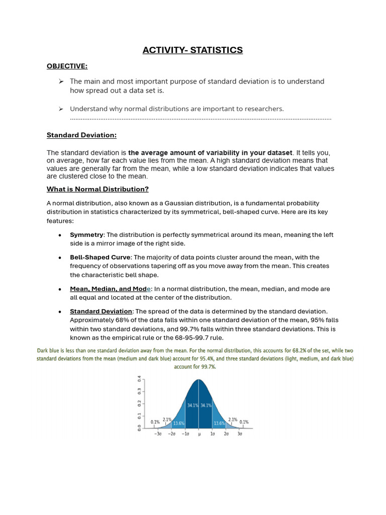 XI - Activity Statistics 2024-25 Readout | PDF | Normal Distribution ...