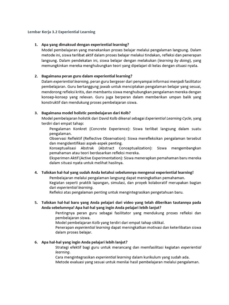 T3.3 Eksplorasi Konsep - Lembar Kerja 3.2 Experiential Learning - Aysie Safar Abdul Majid | PDF