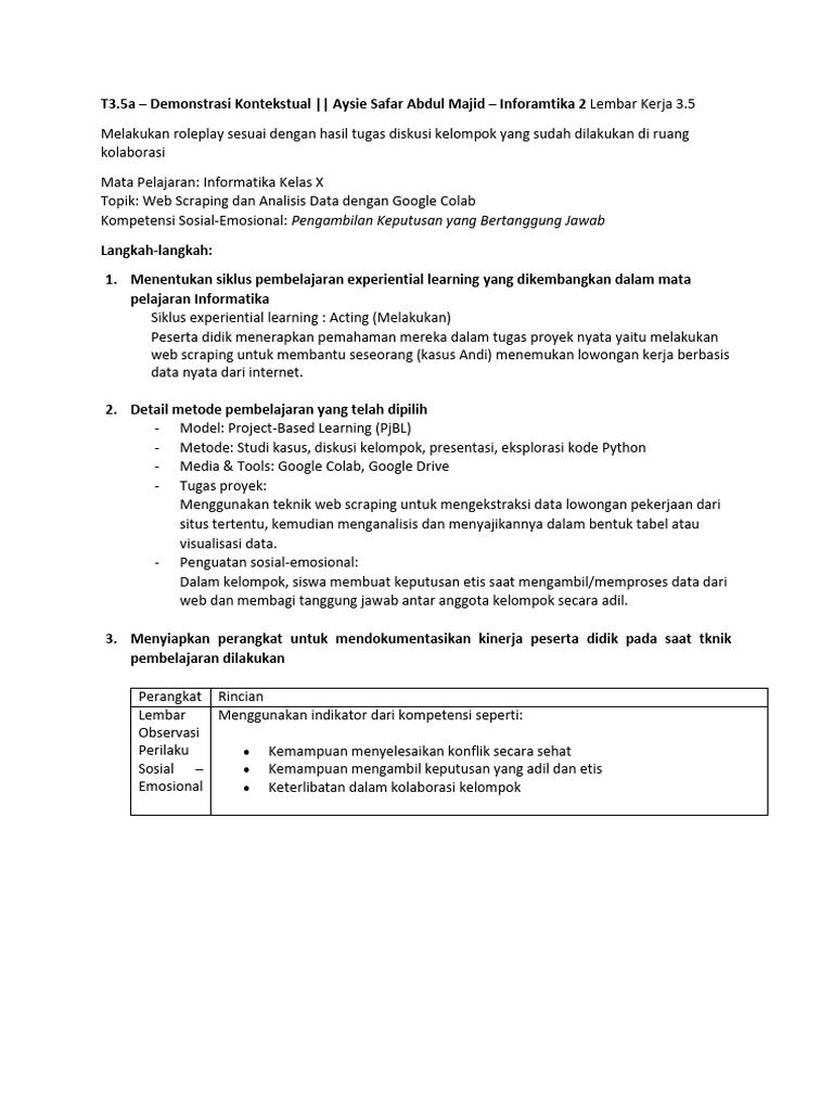 T3.5a Demonstrasi Kontekstual (LK 3.5) - Aysie Safar Abdul Majid - PSE | PDF