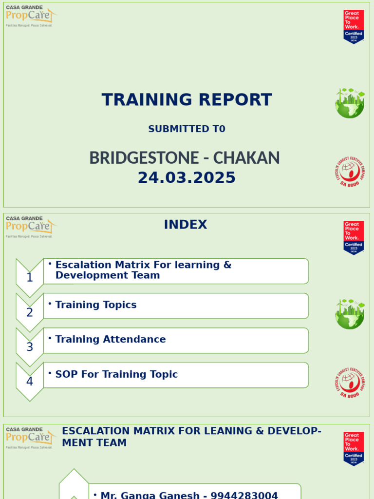 Bridgestone India- Chakan Training Report for the Month of Mar - 2025 | PDF