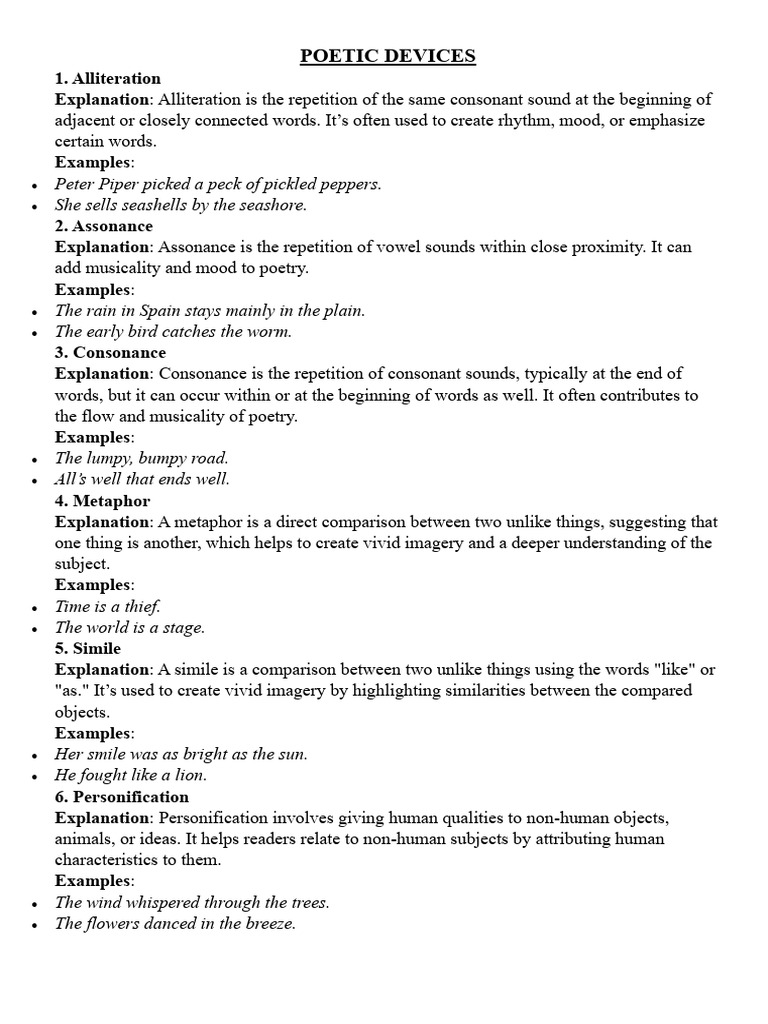 Poetic Devices | PDF | Poetry | Metre (Poetry)