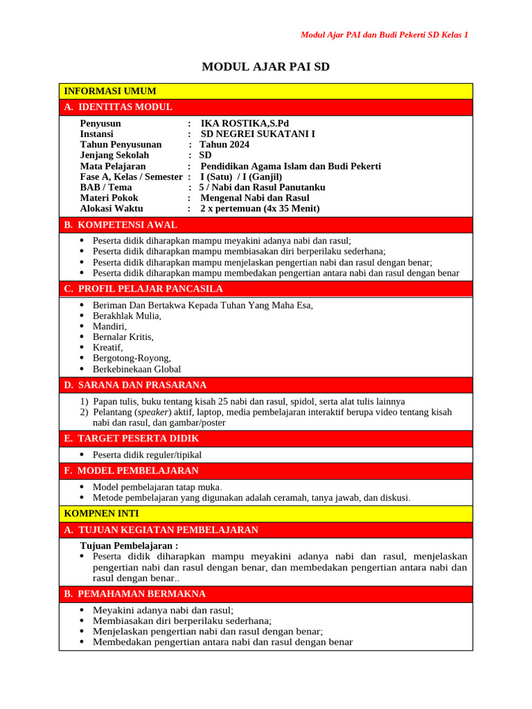 MODUL AJAR AGAMA BAB5 2024 | PDF