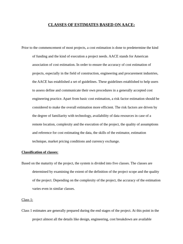 Classes of Estimates Based On Aace | PDF | Business
