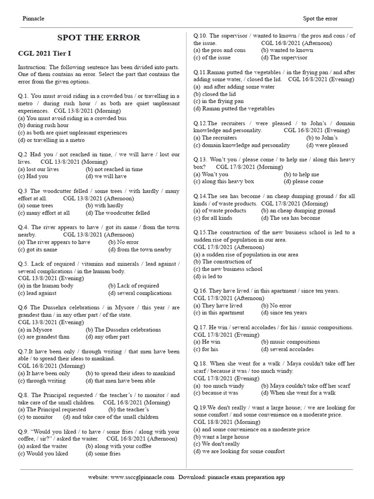 SPOT THE ERROR | PDF | Verb | Grammatical Number