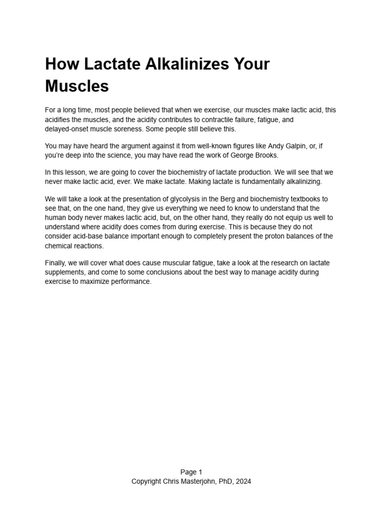 How Lactate Alkalinizes Your Muscles | PDF | Glycolysis | Adenosine ...