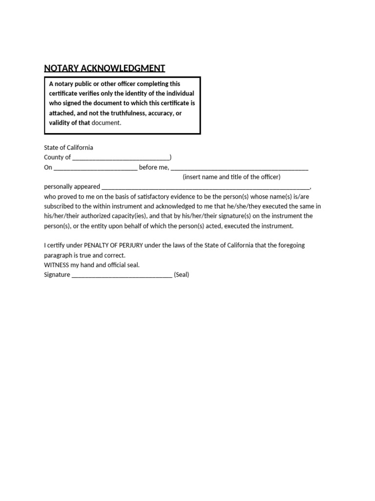 California Notary Acknowledgment Form | PDF