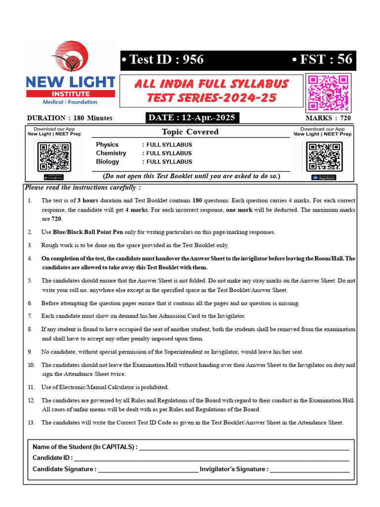 FST-56 (12-Apr-2025) (EH) Paper | PDF | Physical Phenomena | Physics