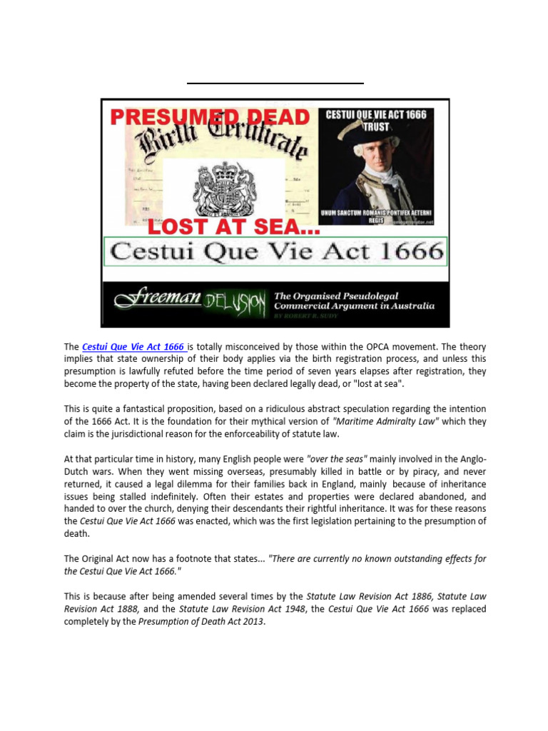 Cestui Que Vie Act 1666 | PDF | Private Law | Common Law