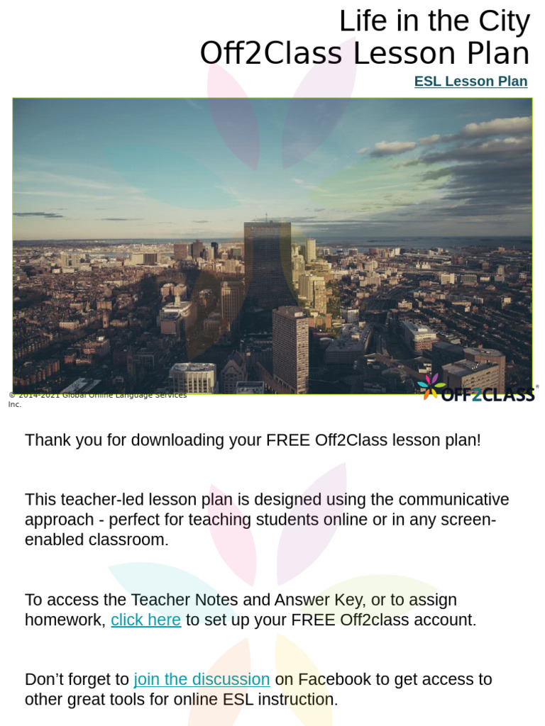 Speaking Life in The City An Eslell Lesson Plan CLT Communicative ...