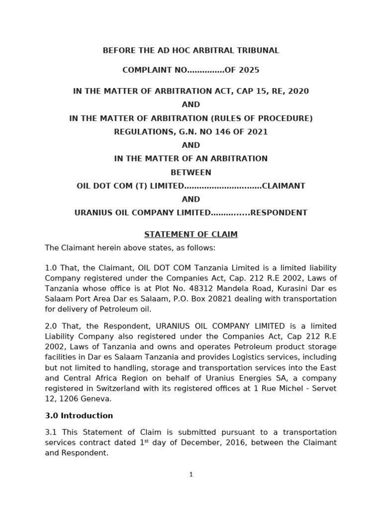 STATEMENT OF CLAIM-OIL DOT COM VS URANIUS LIMITED, 10.04.2025 FINAL ...