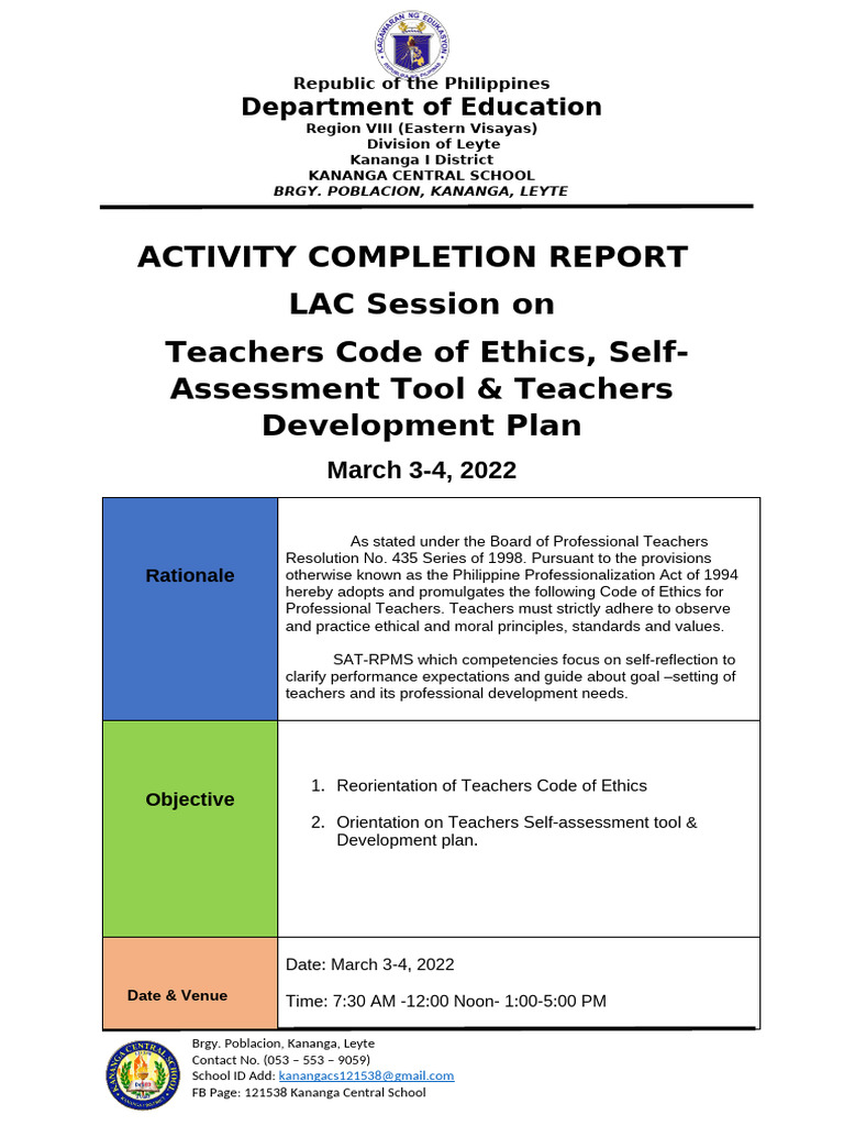 LAC Session Reorientation On Teachers Code of Ethics | PDF