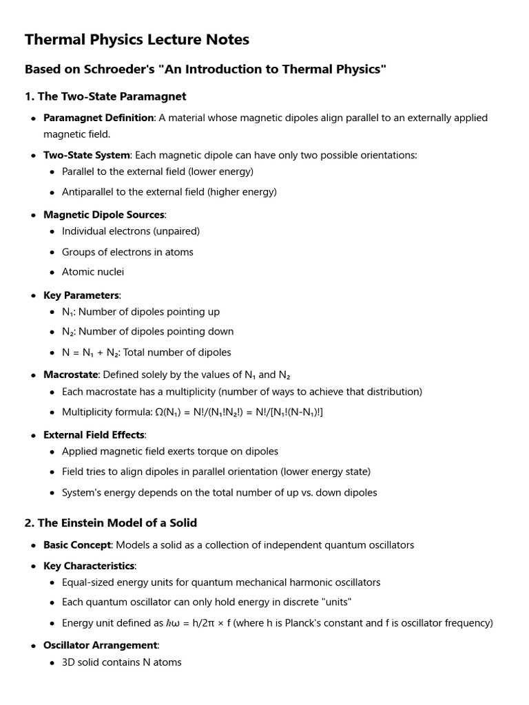 Thermal Physics Lecture Notes | PDF | Magnetism | Energy Level