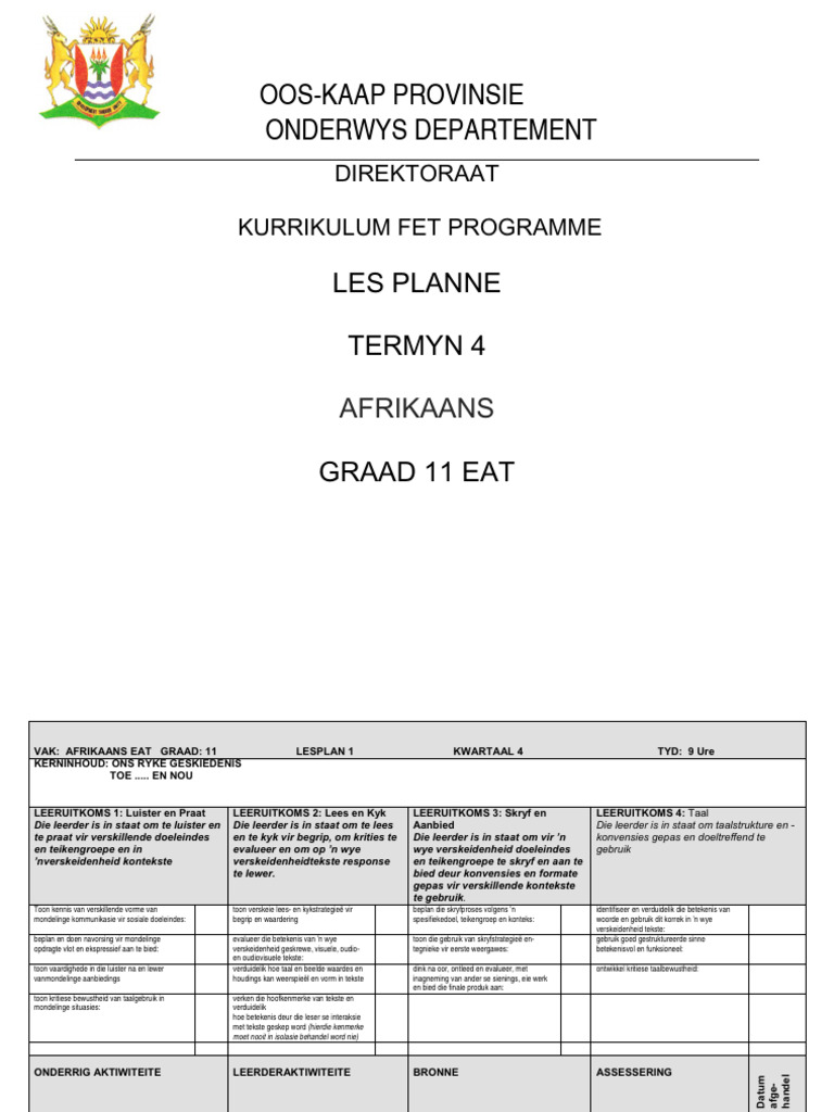 Gr. 11 Lesplan - Curriculum | PDF