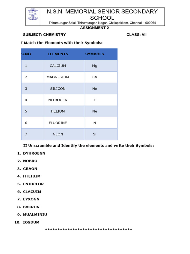 Class 7 Chemistry Assignment | PDF