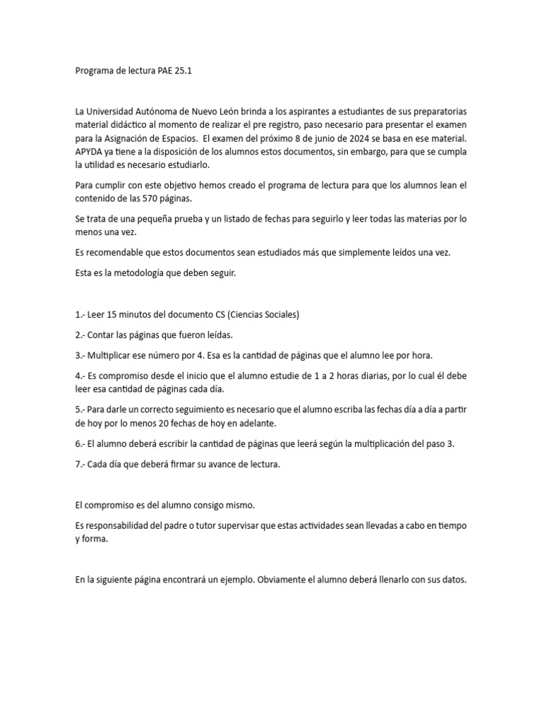 Programa de Lectura PAE 25.1 | PDF