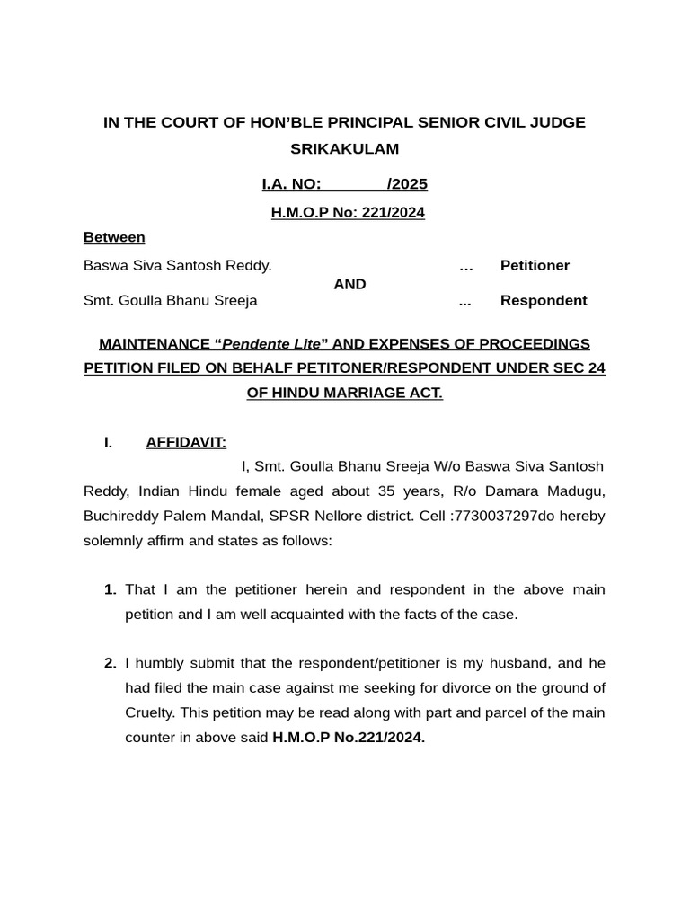 Bhanu MC case in HMOP no 221 of 2024 | PDF | Divorce | Justice
