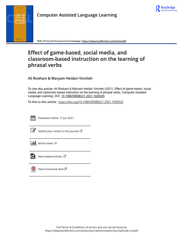 Effect of game-based, social media, and classroom-based instruction on the learning of phrasal ...