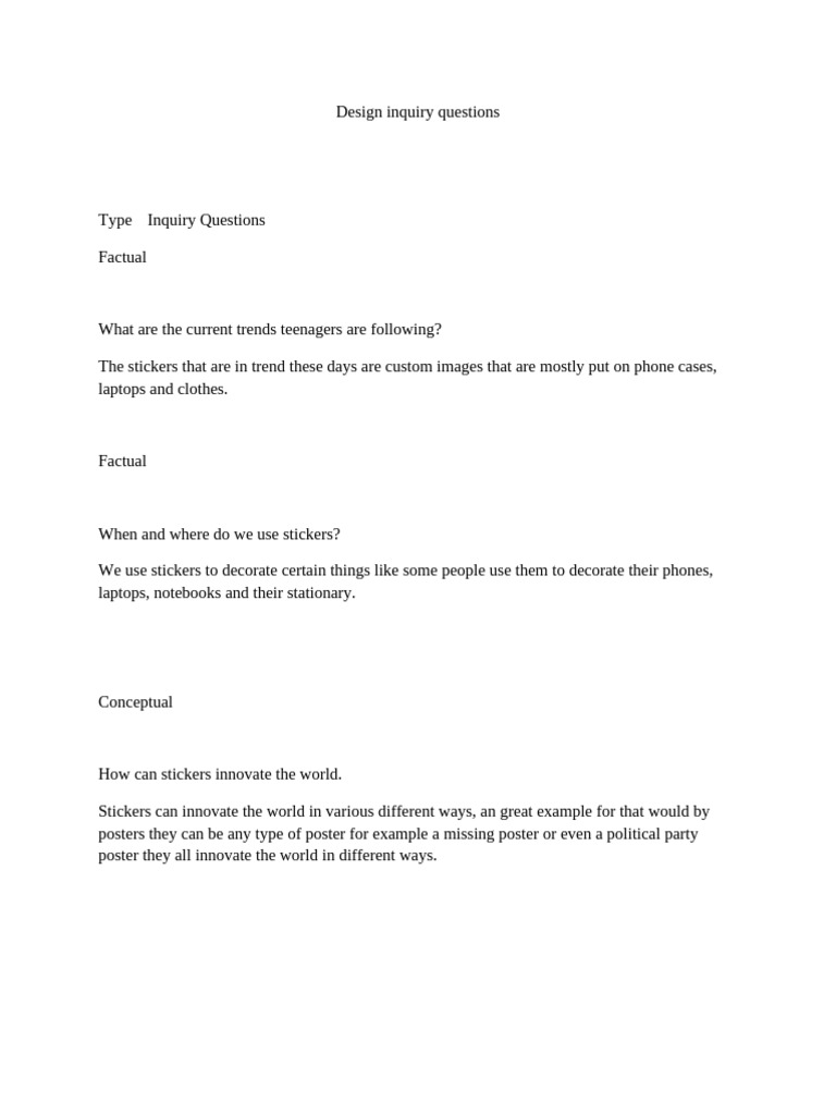 Design inquiry questions stickers | PDF
