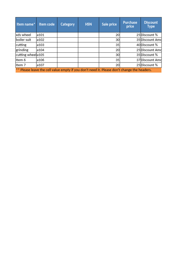 Import Items Template | PDF