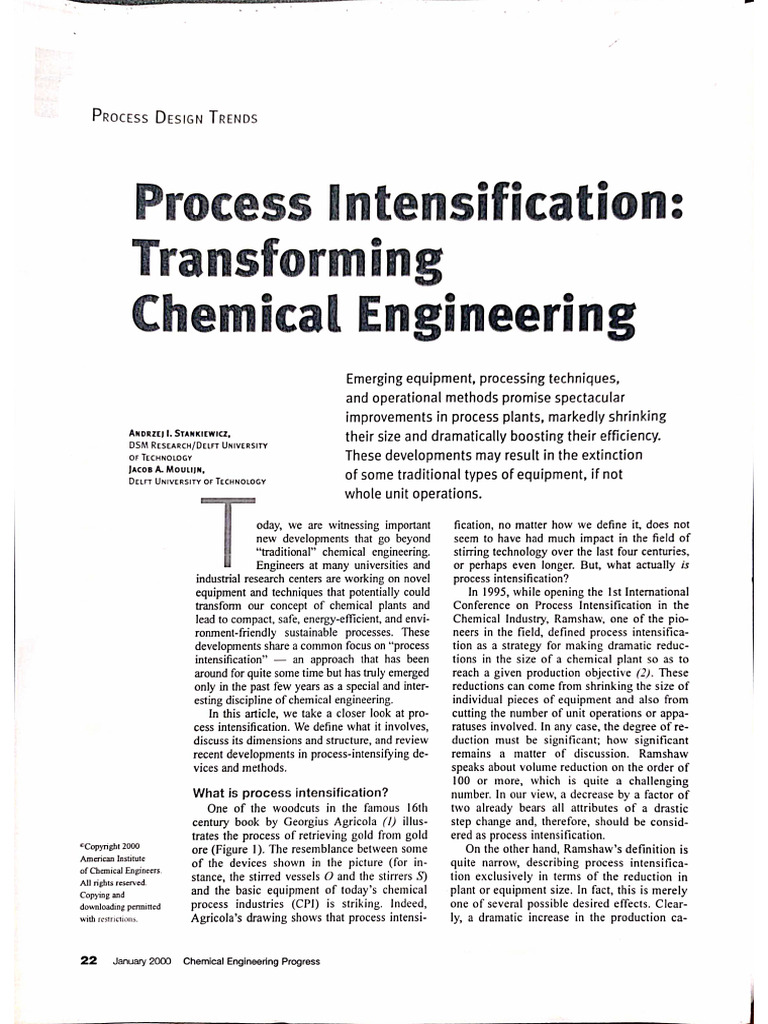 Process Intensification- Transforming Chemical Engineering | PDF