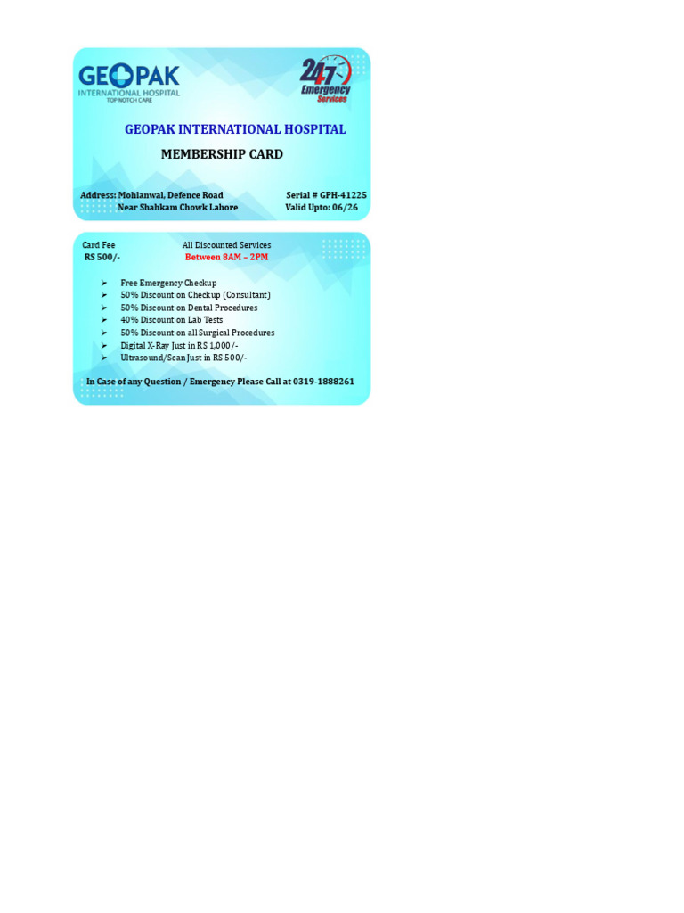 GEOPAK Hospital Membership Benefits | PDF