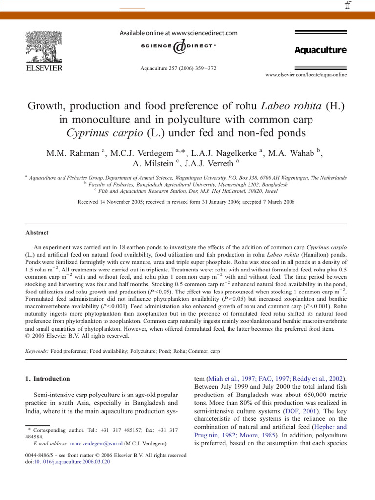 Labeo Rohita Cyprinus Carpio | PDF | Plankton