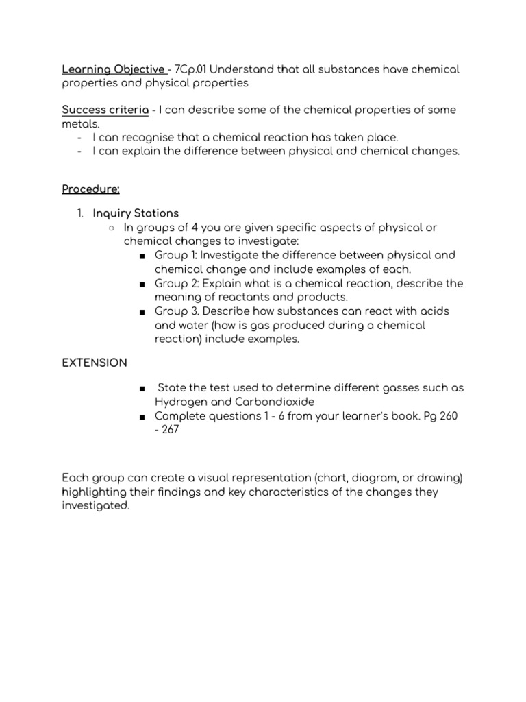 8.1 - Simple Chemical Reaction Task Sheet | PDF