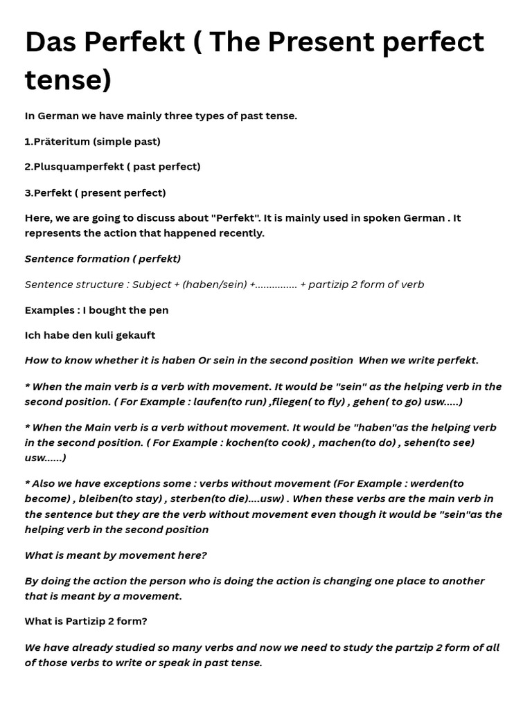 Das Perfekt (The Present Perfect Tense) | PDF