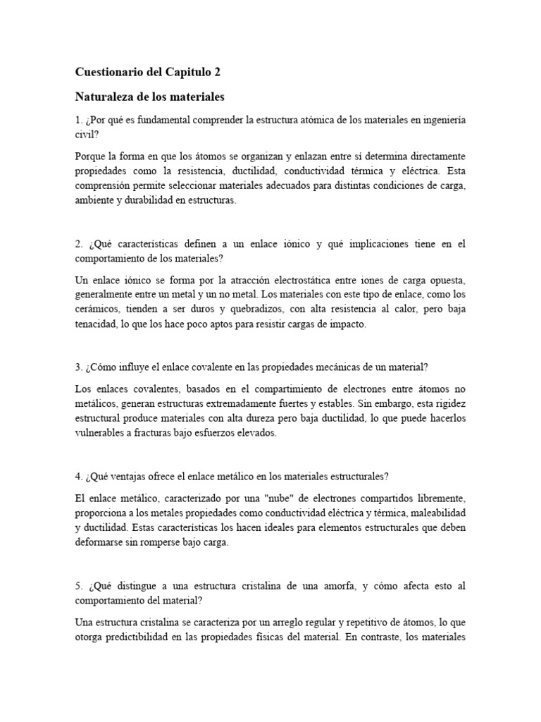 Cuestionario Del Capitulo 2 (Mats) | PDF | Cristal | Rieles