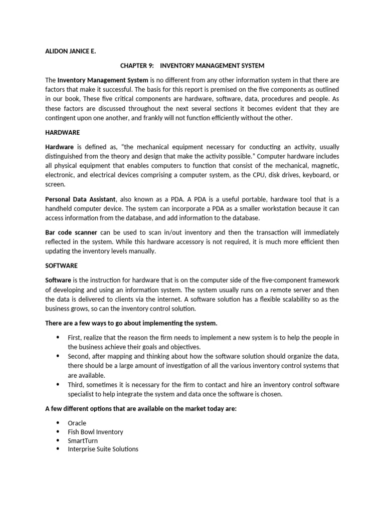 OM 321 Summary Report Alidon | PDF | Computer Hardware | Personal ...