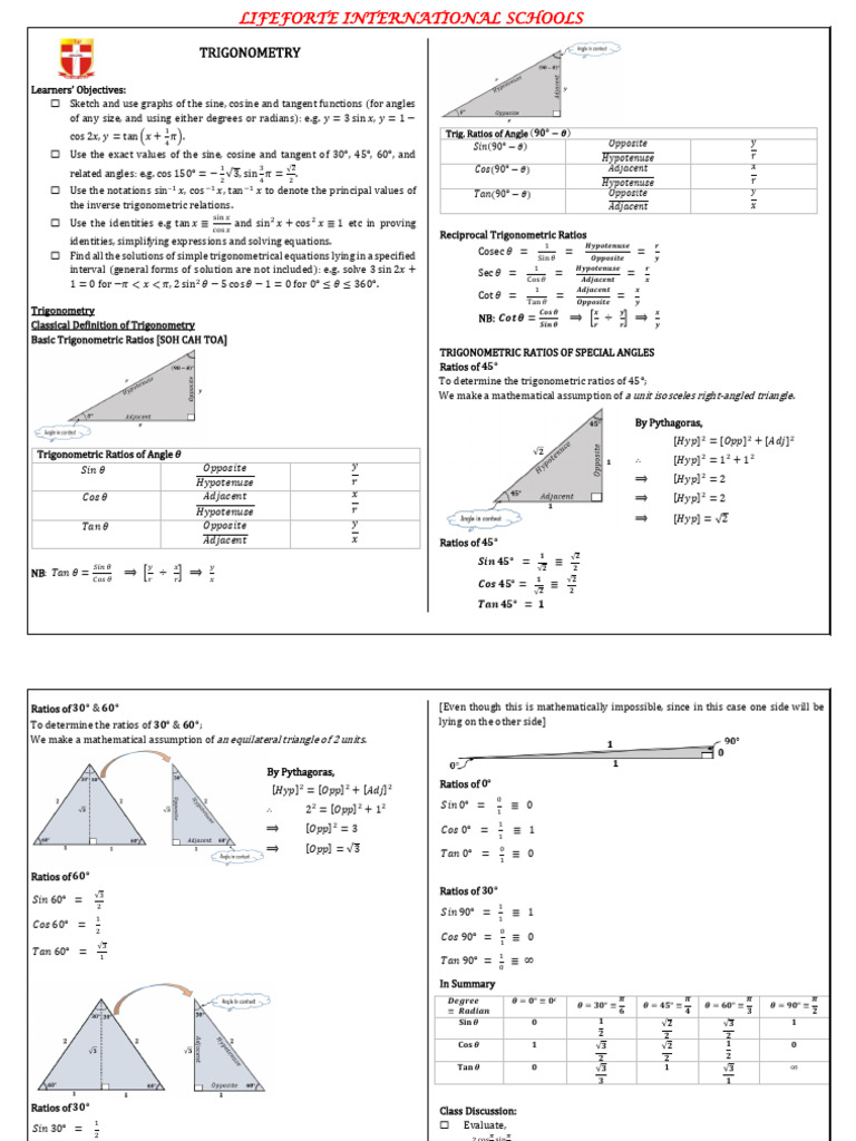 Trigonometry: Functions and Ratios Guide | PDF | Trigonometric ...
