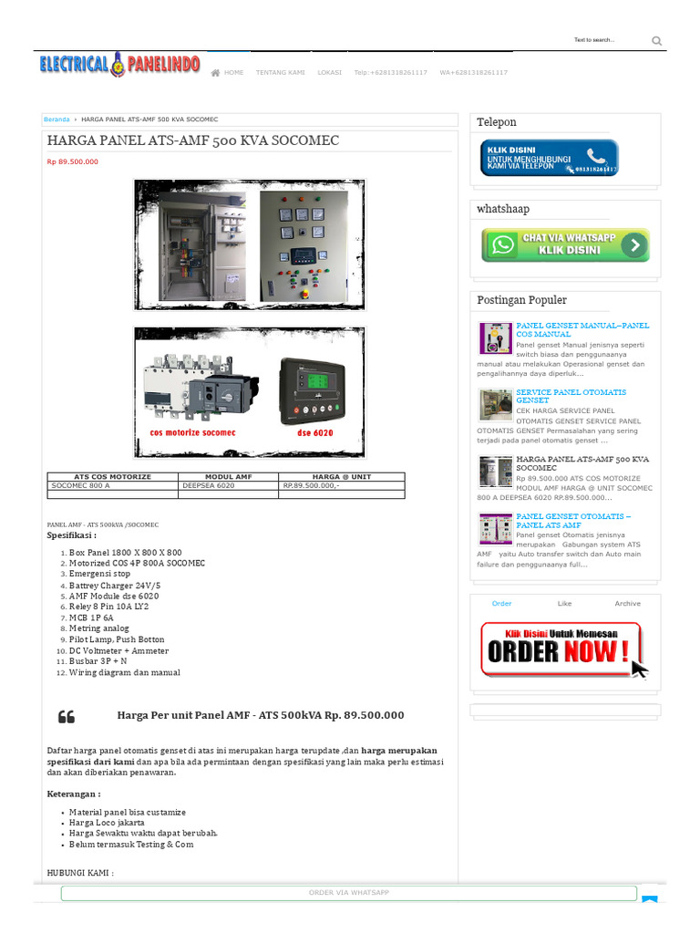 Harga Panel Ats-Amf 500 Kva Socomec - Panel Maker Otomatis Genset ...
