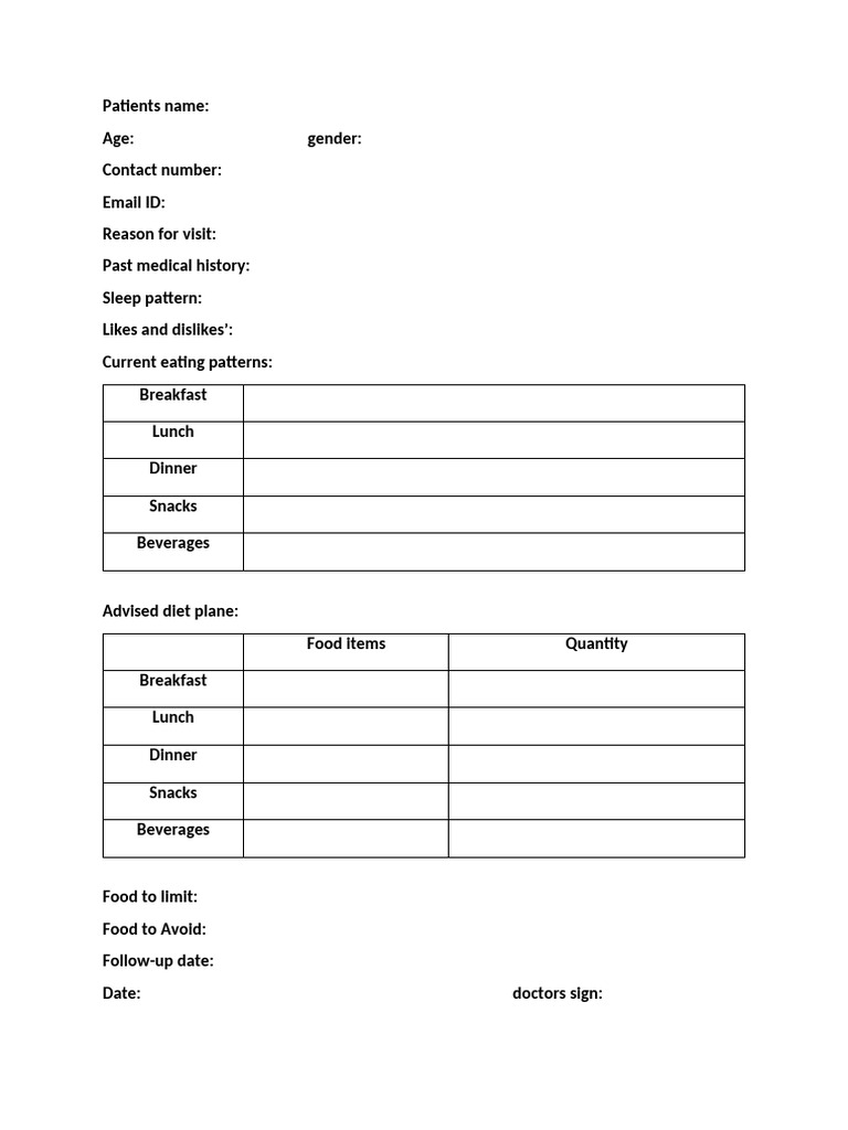 Diet History | PDF