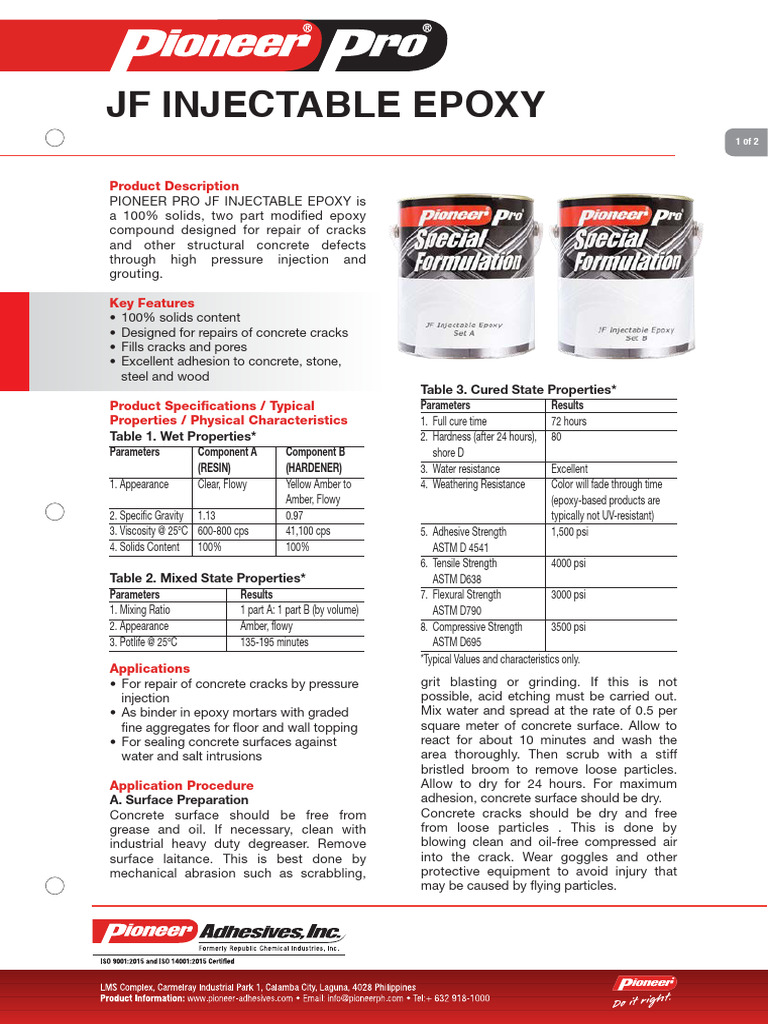 TDS - PPro JF Injectable - 022019 | PDF | Concrete | Epoxy