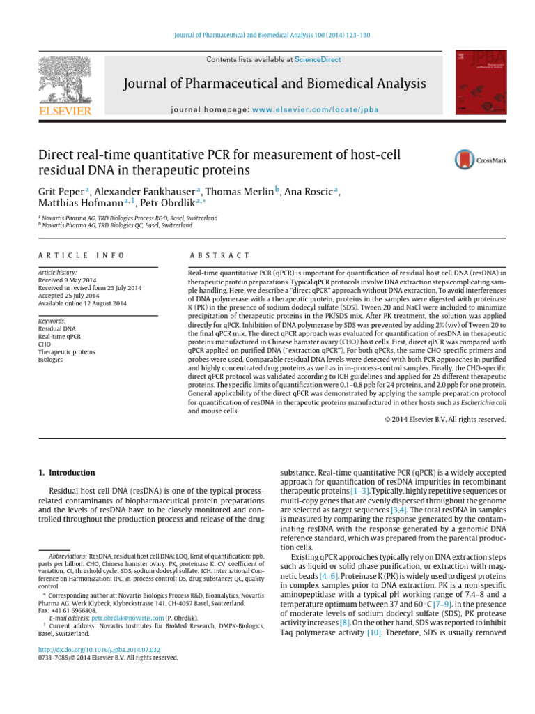 Direct Real-Time Quantitative PCR For Measurement of Host-Cell Residual DNA in Therapeutic ...