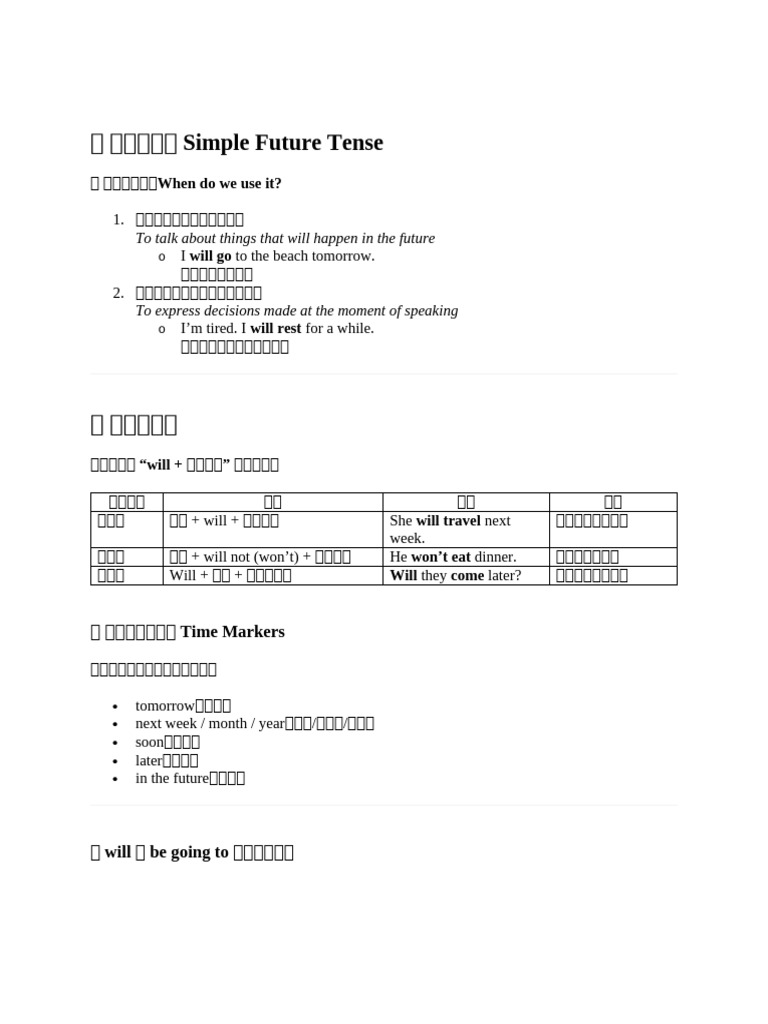 ? 一般将来时 Simple Future Tense | PDF