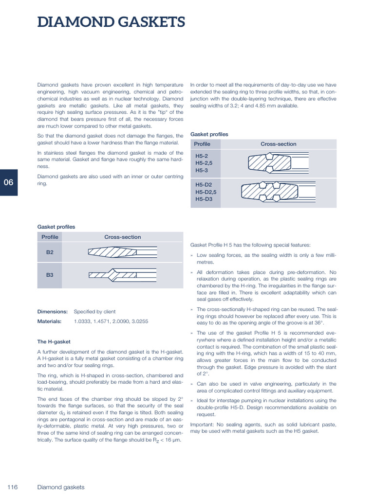 Diamond Gaskets Overview and Specs | PDF | Mechanical Engineering ...