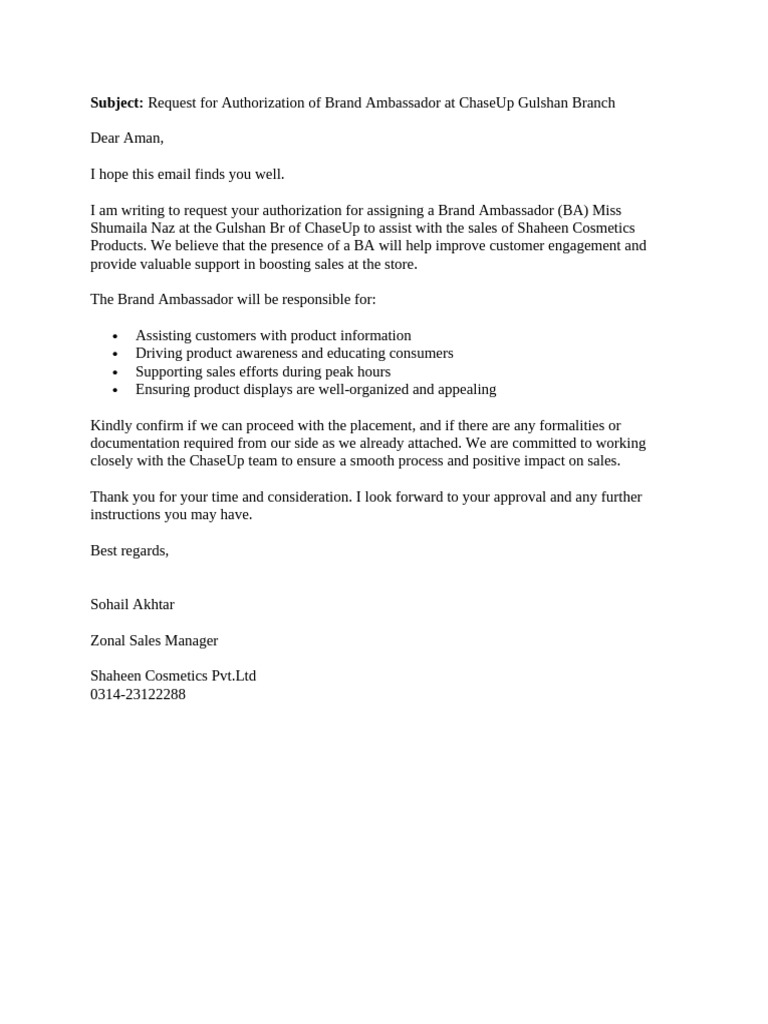 BA Authorization Letter Miss Shumaila Naz | PDF