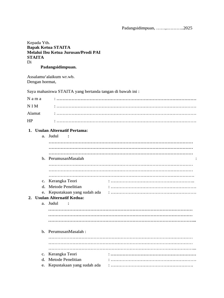 2025 Format Pengajuan Judul Skripsi | PDF