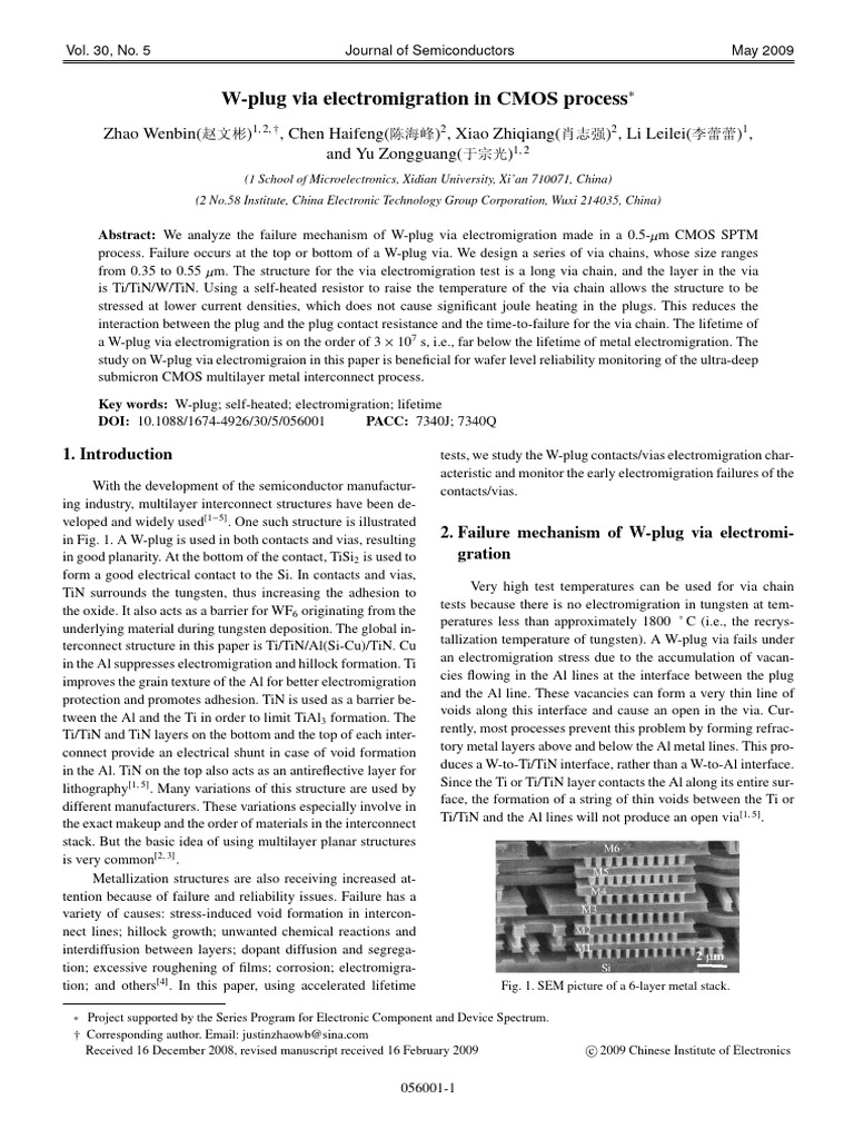 W-plug via electromigration in CMOS process | PDF | Resistor | Metals