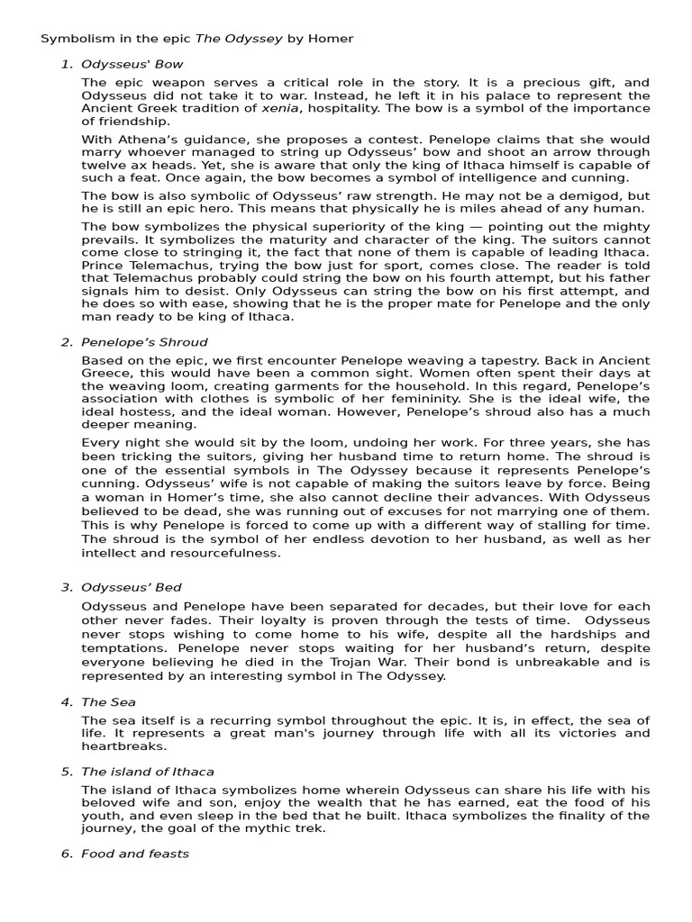 Symbolisms in the Epic the Odyssey by Homer | PDF | Penelope | Odyssey