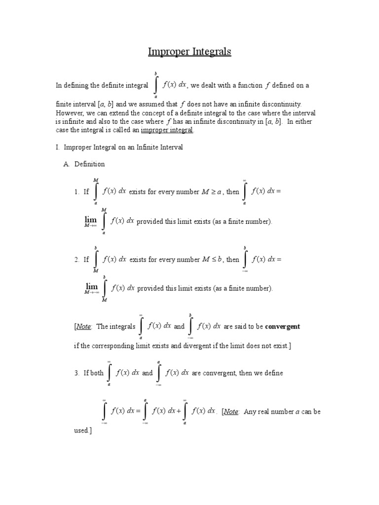 Improper Integrals | PDF | Limit (Mathematics) | Integral