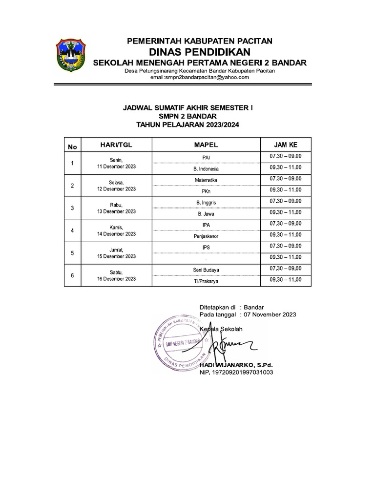 Jadwal Assesmen Sumatif Akhir Semester Gasal 2023-2024 | PDF