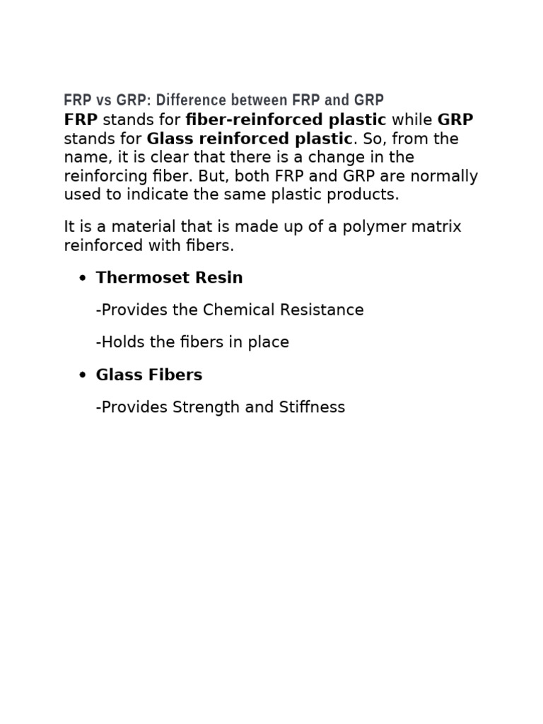 FRP vs GRP: Key Differences Explained | PDF | Fibre Reinforced Plastic ...