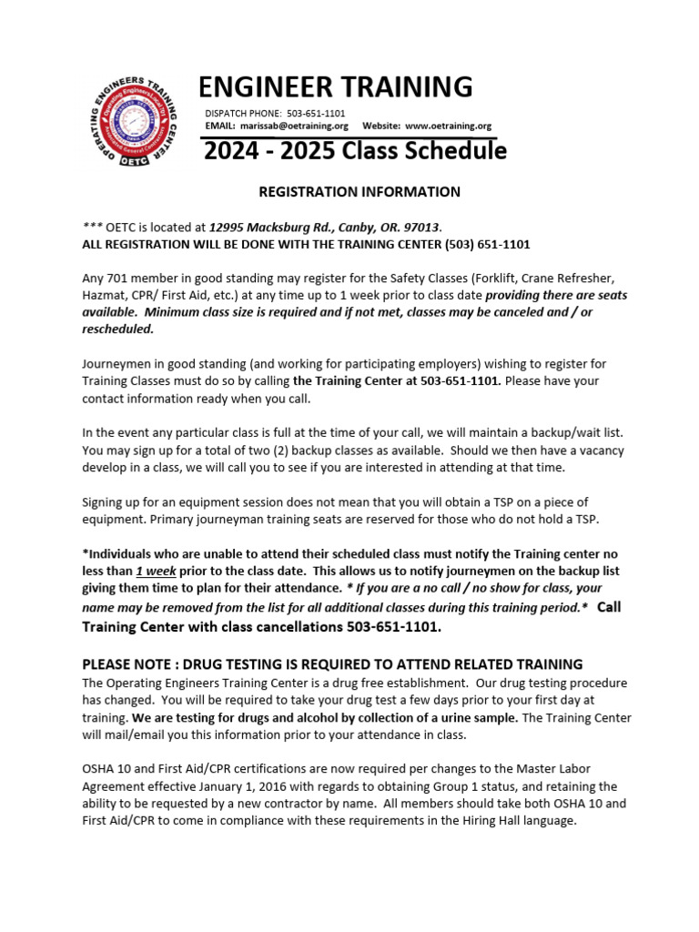OETC 2024 CPR and Safety Training Schedule | PDF | Forklift ...