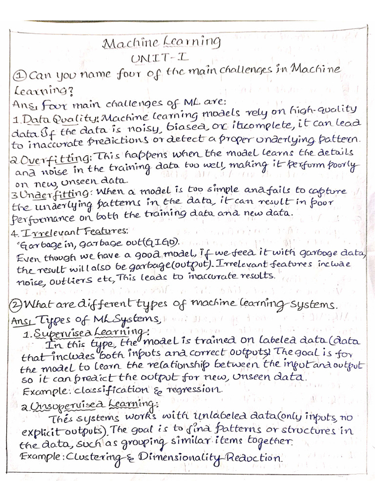 Ml Unit-1 Assignment | PDF